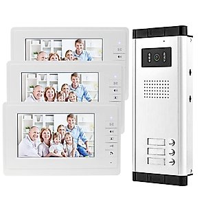 OBO HANDS 7'' Wired Color Video Door Phone Intercom System IR Night Vision Camera Doorbell +Indoor Monitor Screens for 2/3/4 Apartments