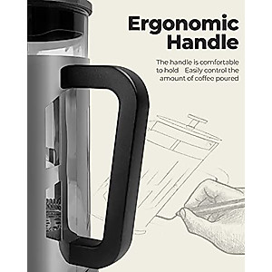 Ahoo French Press Coffee Maker,Large 34 Oz Manual Coffee & Tea Press,Stainless Steel Housing,304 Stainless Steel Filtration System,Cold Brew Heat Resistant Borosilicate Glass for Camping Travel