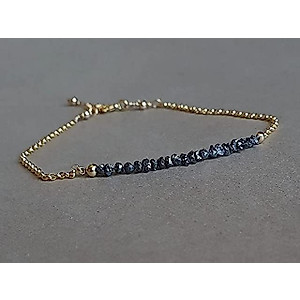 Raw black diamond bracelet, dainty chain bracelet, raw black diamonds jewelry, April birthstone, gift fo YO-BRACE-7199