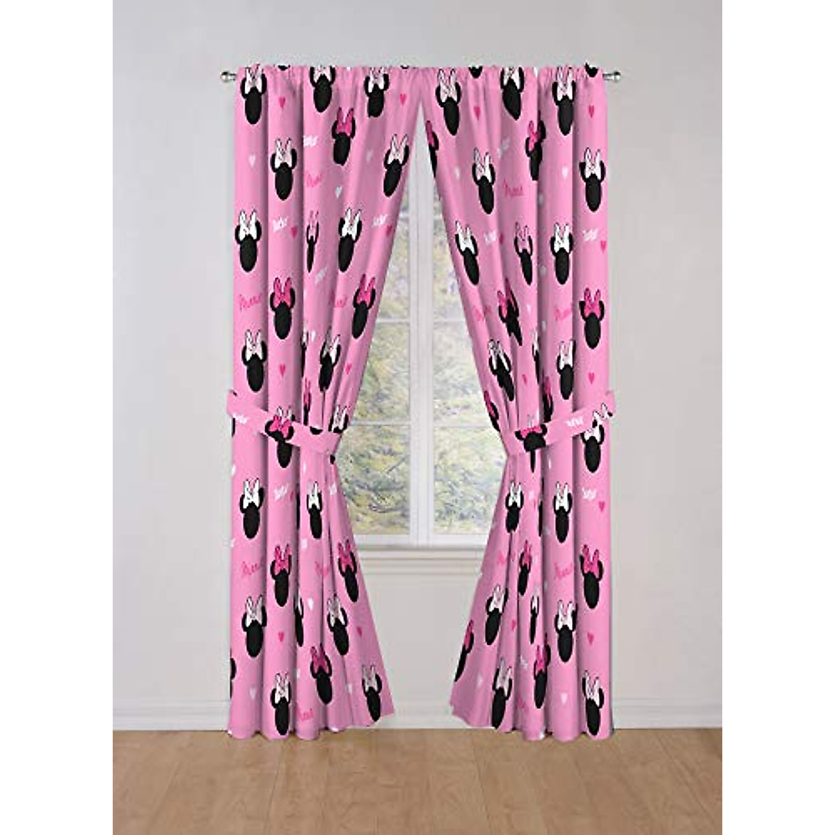 Jay Franco Disney Minnie Mouse Hearts N Love 84" inch Drapes - Beautiful Room Décor & Easy Set Up, Bedding - Curtains Include 2 Tiebacks, 4 Piece Set (Official Disney Product)