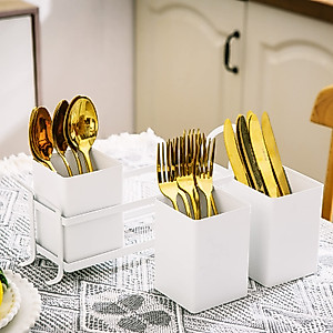 NelyBet White Metal Utensil Caddy, 3 Compartments, Portable Design, Perfect for Countertop, Outdoor, and Camping