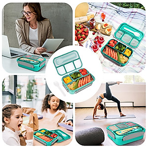 Bento Box,Bento Box Adult Lunch Box, Lunch Box Containers for Toddler/Kids/Adults, 1300ml-4 Compartments&Fork, Leak-Proof, Microwave/Dishwasher/Freezer Safe, Bpa-Free(Blue)