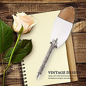 Feather Pen and Ink Set, Glittering Quill Pen Set Antique Calligraphy Dip Pen with Ink, 2 Replacement Nibs, Pen Stand Base, Luxury Vintage Signature Pen