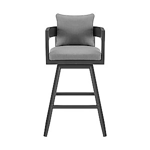 Menorca Outdoor Patio Swivel Bar Stool in Aluminum with Gray Cushions