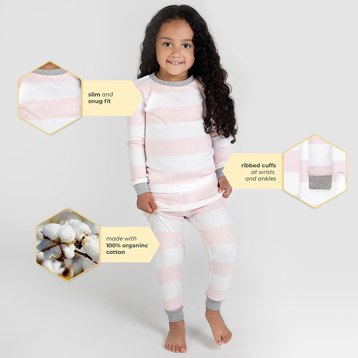 Burt's Bees Baby baby girls Pajamas, Tee Pant 2-piece Pj Set, 100% Organic Cotton and Toddler Pajama Bottoms, Blossom Rugby Stripe, 3T US