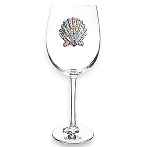 THE QUEENS' JEWELS Seashell Jeweled Stemmed Wine Glass, 21 oz. - Unique Gift for Women, Birthday, Cute, Fun, Not Painted, Decorated, Bling, Bedazzled, Rhinestone