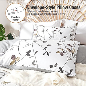 Lekesky Reversible Duvet Cover King Size, White Grey Tree Branch Pattern Comforter Cover King 3pc Super Soft Microfiber Breathable Botanical Bedding Sets with Zipper Ties