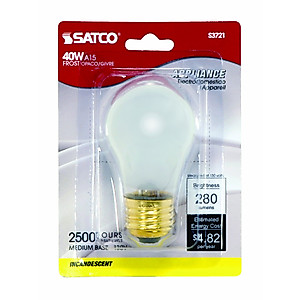 Satco S3721 130V Medium Base 40-Watt A15 Light Bulb, Frosted