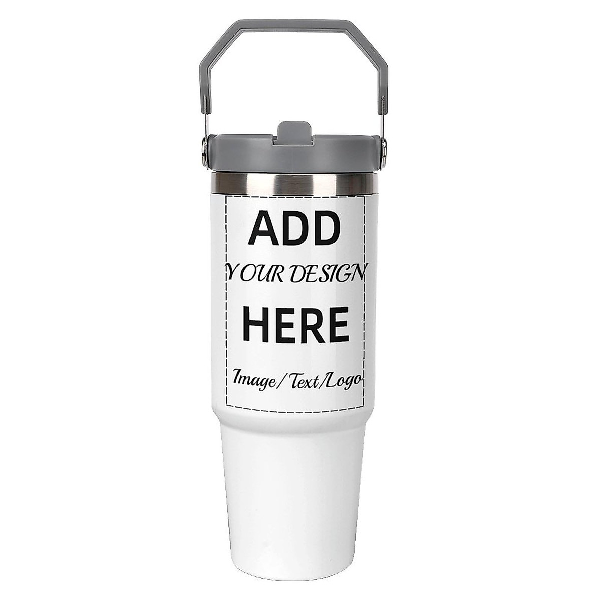 Personalized Tumbler with Handle|Custom Coffee Tumbler with Lid and Straw|Design Your Own Text/Photo Car Cup Holder|Stainless Steel Cup for Gym/Work/Travel Mug Gift for Women&Men(30oz)