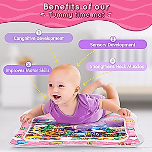 Infinno Tummy Time Water Mat for Babies, Baby Toys for 3 6 9 Months Girls and Boys Sensory Development, Pink Dolphin Style and Yellow Octopus Style