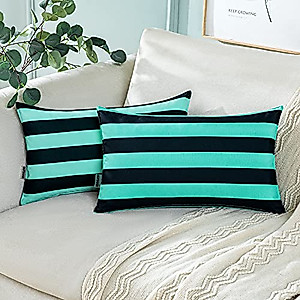 MIULEE Pack of 2 Decorative Pillow Covers Striped Waterproof Throw Pillow Cases Outdoor Mordern Cushion Cases for Patio Spring Summer Couch Bench Garden 12x20 Inch Teal