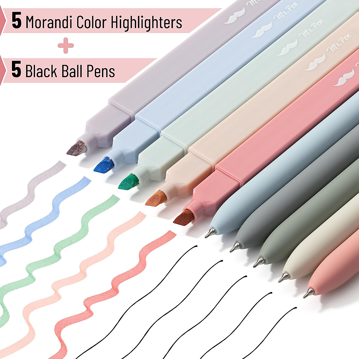 Mr. Pen- Aesthetic Highlighters and Gel Pens No Bleed, 10 Pack, Morandi Color Bible Highlighters No Bleed, Black Ink Bible Pens, Highlighter Pens, No Bleed Highlighters for Bibles, Bible Pens