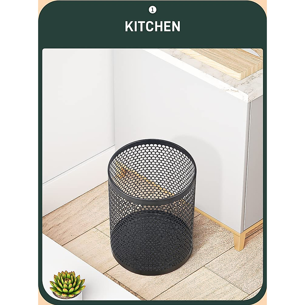 QOBIMOON Mesh Wastebasket Round Mesh Stainless Steel Wastebasket Trash Can Recycling Bin for Home, Office, Bathroom, Bedroom & Kitchen, 3.5 Gallon / 12L, 11" H x 10" D Garbage Can-Rose Gold