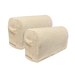 Set of 2 Sofa Armrest Cover Soft Stretch Arm Cover for Recliners Sofas Chairs Washable Arm Covers Couch Furniture Armrest Protector Covers with Pocket (Ivory White)