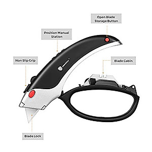 ORIENTOOLS Utility Knife Box Cutter, 2 Sets Retractable Auto-Lock Razor Knife with 5 Extra Sharp Blades and Snap Knife Combo, Non-Slip Handle Ergonomic