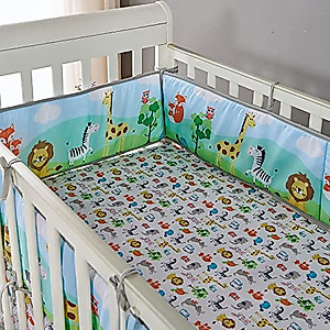 4Pcs Crib Bumpers Padded Crib Liner for Baby Boys Girls, Breathable Baby Crib Bumper Pads for Sides Mesh Crib Liners, Soft Cotton Crib Protector Bumper Thick Bumper Pads for Baby Toddler Crib Covers