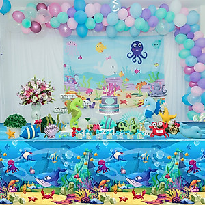 Tiamon 3 Pack Sea Party Tablecloth Ocean Animals Table Cover Underwater Creatures Ocean Sea Life Tablecloth for Kids Ocean Birthday Party Decoration, 54 x 108 Inch