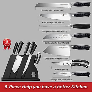 TUO 8 Pcs Chef Knife Set - Professional Knife Block Set Sharpener Steel, German Stainless Steel Ergonomic Pakkawood Handle with Gift Box, Fiery Phoenix Series - Black
