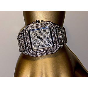 Luxury CZ Diamond Iced Bracelet Watch - Roman Numeric Square Dial - Custom Fit, Bust Down Watch For Men, Women & Hip Hop/Rapper Choice - Mens Jewelry