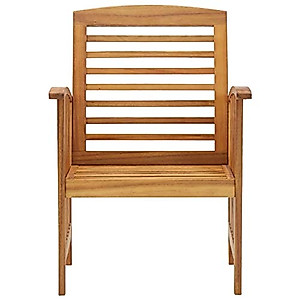 vidaXL Patio Chairs 2 Pcs, Patio Dining Chair with Armrest, Wood Slat Back Outdoor Dining Chair for Deck Garden Lawn, Solid Wood Acacia