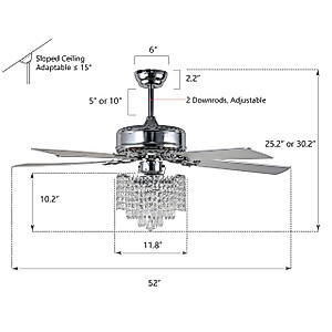 Bella Depot 52" Crystal Chandelier Ceiling Fan with Light and Remote, Dual-Sided Blades Modern Chandelier Fan for Living Room Dining Room Bedroom