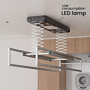 Ouayrhea Ceiling Clothes Drying Rack Electrical - Foldable Telescoping Laundry Drying Rack with Heater Fan, Remote and Led Light (Ceiling Mounted,130)