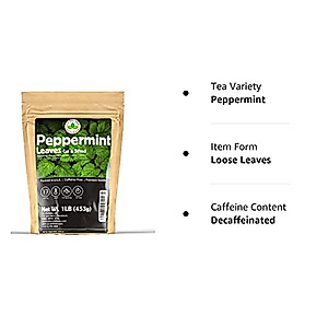 Peppermint Tea 1LB (16Oz), Cut & Sifted | STRONG & FRESH | Non-irradiated, 200+ Cups, Peppermint Loose Leaf Herbal Tea (Mentha Piperita) | Mint Tea | Bulk 1 lb. Large Resealable Bag