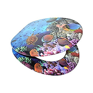 Sanilo ROUND, Silent Slow Close, Molded Wood, Adjustable Toilet Seat, Ocean