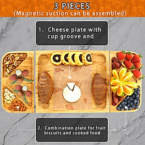 Fivnir Bamboo Cheese Board Set, Charcuterie Board Set and Cheese Serving Platter, Charcuterie Platter, for Wine Party, Wedding, Birthdays, Anniversary.