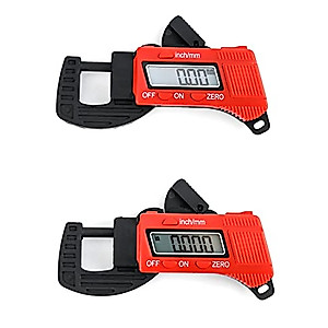 QWORK Thickness Gauge Measuring Tool, 0-12 mm (0.5") Digital Thickness Caliper Micrometer, Red