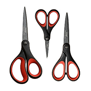 LIVINGO 3 Pack Titanium Scissors All Purpose - Non Stick Stainless Steel Sharp Scissors Set Heavy Duty for Office School Sewing Crafting Cutting Fabric Paper, Comfortable Grip, 5”, 7” & 8”