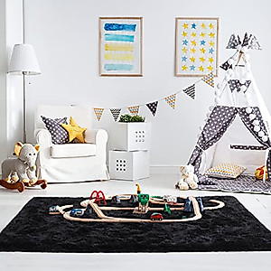 Noahas Fluffy Black Rugs for Bedroom,4x6 Shaggy Fuzzy Bedroom Rug Carpet,Soft Rug for Kids Room,Thick Area Rugs for Living Room,Plush Nursery Rug for Baby,Cute Room Decor for Girls Boys