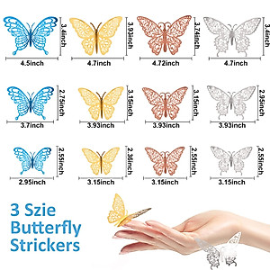 Butterfly Wall Decor 48pcs 3D Stickers Decoration, for Kids Baby Bedroom Paper Butterflies Gold Friendship Stickers Decor Teachers Office Classroom Party for Christmas Gifts Friends Stickers Set.