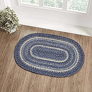 VHC Brands Great Falls Blue Rug with PVC Pad, Jute Blend, Oval, Blue White, 20x30 inches