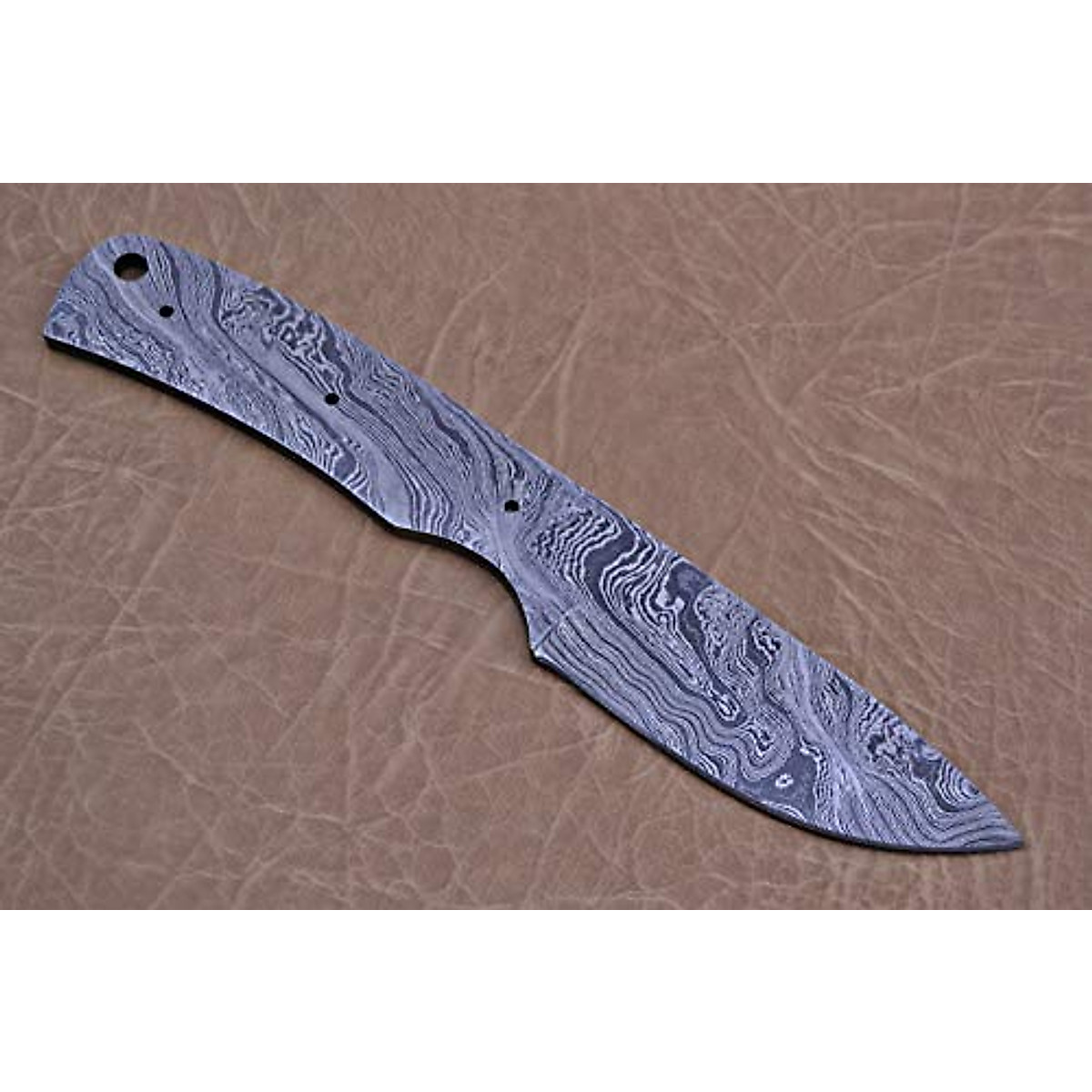 8" Long Hand Forged Damascus Steel Drop Point Blank Blade Skinning Knife with 3 Pin Hole & an Inserting Hole Space 3.5 inches Cutting Edge