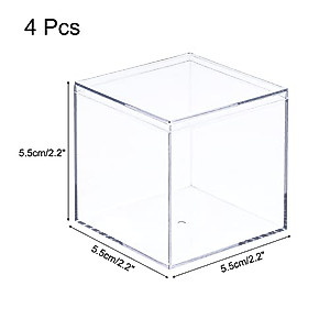 MECCANIXITY Clear Acrylic Plastic Storage Box Square Cube Display Case with Lid, 5.1x5.1x5.1cm Container Box for Small Item, Pack of 4
