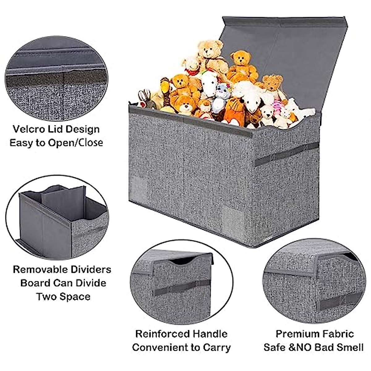 VICTOR'S Toy Box Chest, Collapsible Sturdy Storage Bins with Lids, Large Kids Toy Storage Organizer Boxes Bins Baskets for Kids, Boys, Girls, Nursery Room, Playroom, Closet, Home Organization, 26.8"x13.8" x16" (Dark Grey)