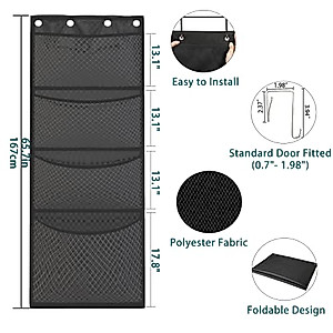 Stuffed Animal Storage, Over The Door Organizer Storage for Filling Stuff Toys, Stuffed Animals Holder with 4 Pockets, Foldable Portable Durable Hanging Storage Holder for Room (Black)