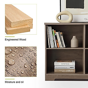 Modern 2 Tier Open Bookcase,Adjustable Shelves 4 Cube Bookshelf with Base, Bookshelves 39.37x 11.69x 28.74 inch Wide,Wood Short Bookshelves Standing Display for Living Room,Bedroom,Grey.