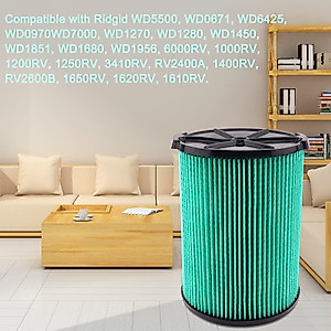 2 Pack VF6000 Filter for Ridgid 5-20 Gallon Wet Dry Vacuums, 5-Layer Pleated Fit for Husky 6-9 Gallon Vacs, WD5500 WD0671 WD6425 WD7000 WD1280 WD1851 WD1680 WD1956 RV2400A 1400RV RV2600B