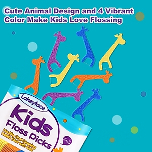 300 Count Kids Flossers, Cute Giraffe Kids Floss Picks, No Fluoride BPA Free Dental Floss Picks, Unflavored Flossers for Kids, 4 Colors to Pick, 75 Count (Pack of 4)