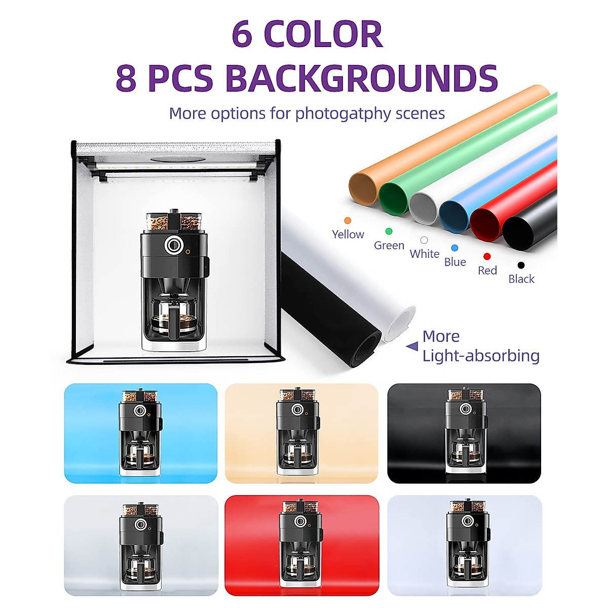 Photo Light Box 8 PCS Backdrops, SAMTIAN 24"/60cm Professional Studio Box Folded Shooting Tent 126 LED Lights with Continuous Lighting Portable Booth Table Top Photography Lighting Kit