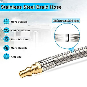 TIPHOPE 1/4'' Quick Connect Propane Hose for RV to Hook Up Portable Camping BBQ Grill,12FT Stainless Steel Braided LP Propane Hose Connects 1LB Portable Appliance to RV 1/4" Female Quick Disconnect