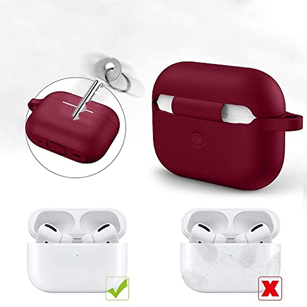 SaharaCase Silicone Case for Apple AirPods Pro 2 (2nd Generation) [Rugged] Full Body Protection Antislip Grip Slim with Keychain (Burgundy)
