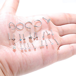 MILACOLATO 28Pcs 20G Nose Rings for Women | 316L Surgical Stainless Steel Nose Rings Hoops | Hypoallergenic Straight Shaped Nose Rings Studs | Nose Piercing Jewelry for Women Men