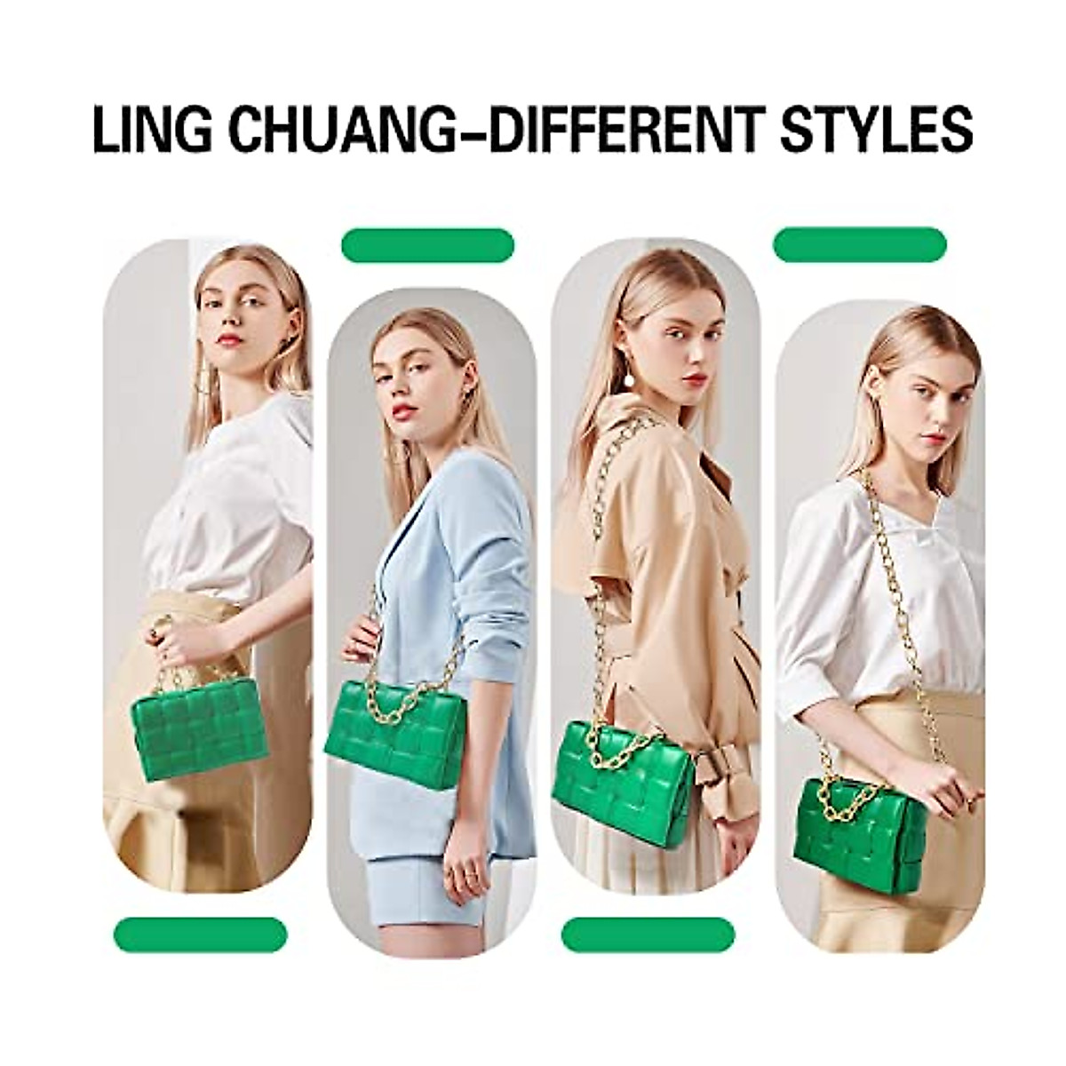 Ling Chuang Woven Crossbody Handbag Purse for Women, Chain Woven Leather Small Handbags Clutch Square Bag Weave Chain Shoulder Bags…