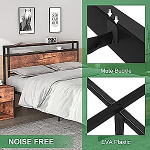 Osfvolr Full Size Bed Frame, Industrial Metal Platform Bed Frame with 2 Tier Storage Wooden Headboard and Footboard, Large Under Bed Storage, No Box Spring Needed, Easy Assembly, Vintage Brown