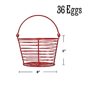 CONCORD 8" Egg Basket For Storage Collecting and Transporting Chicken and Duck Eggs. Farm Grade Wire Baskets. 2 Pack (Red)