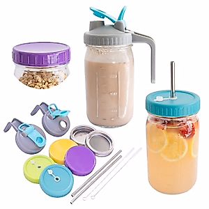 Mason Jars 32 oz (14pc Set) Multi-Purpose Wide Mouth Mason Jars 32 oz |Use Quart Mason Jars as Mason Jar Pitcher, Breastmilk Pitcher, 32 oz Mason Jars, Juice Pitcher or Canning Jars 32 oz -Leakproof