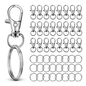 50 PCS in 25 Sets, Metal Swivel Lobster Claw Clasps, Keychain Clip with Large Key Ring, Premium Keychains Clips, Snap Hooks and Sturdy Key Rings, for Key Chain Making Kit，HnoaTovy (Silver)